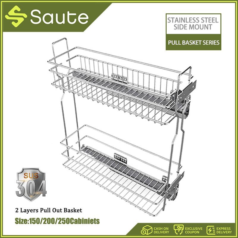 304 Stainless Steel Condiment Pull Out Basket Kitchen Cabinet 2 layers ...