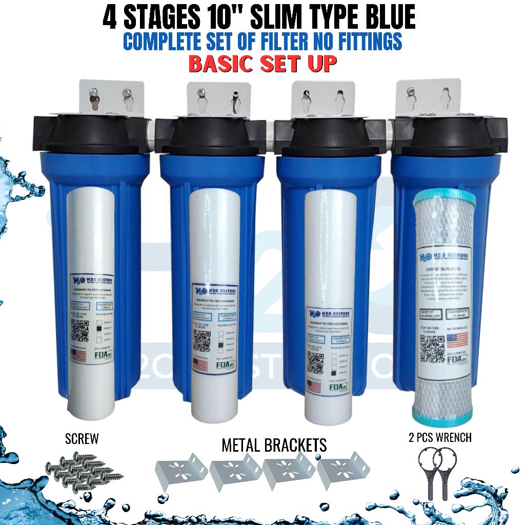 Water Filter H2O RESTORE 4 Stages 10" Slim Type No Fittings Different ...