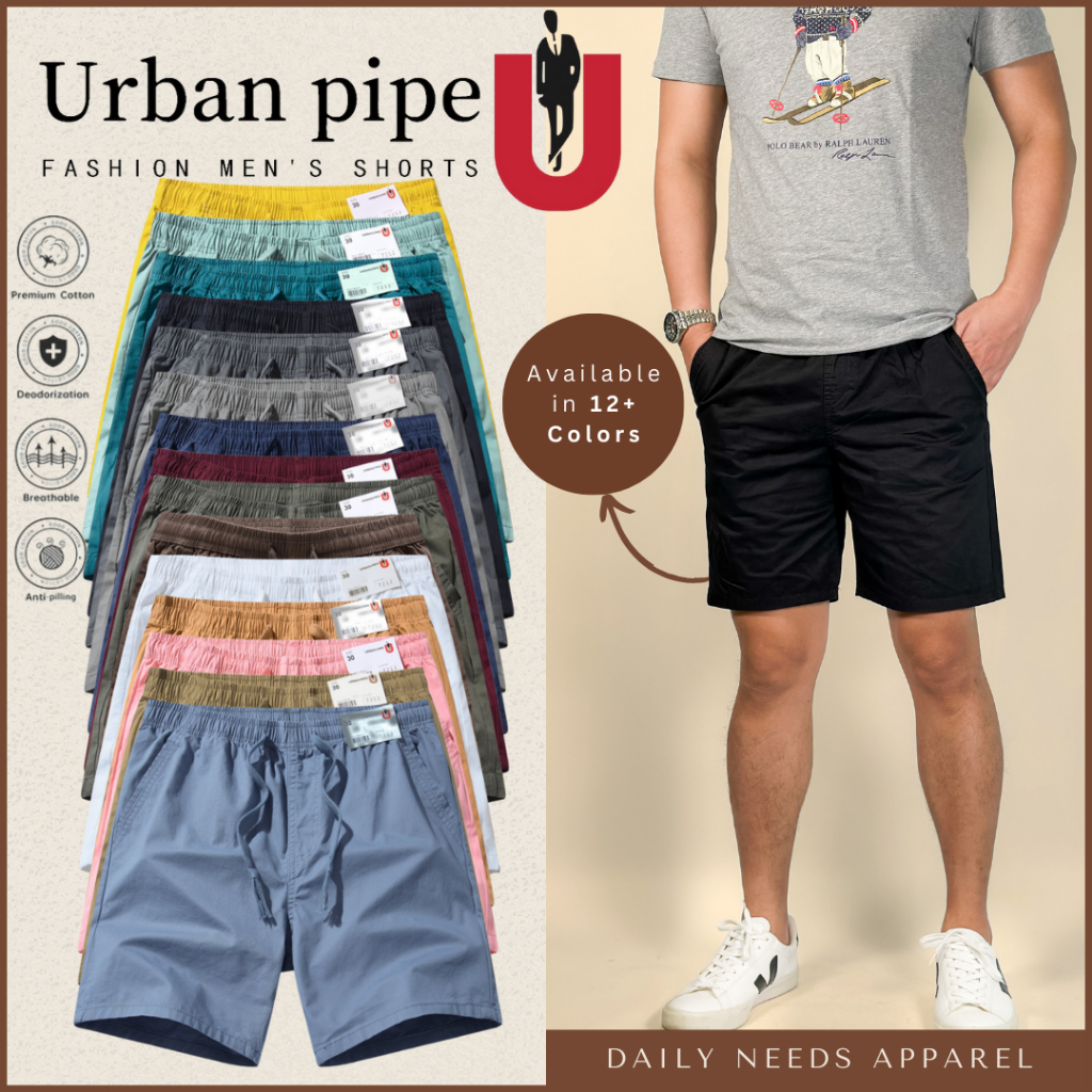URBAN PIPE Plain Shorts For Men Knee-Length 100% Cotton Drawstring ...