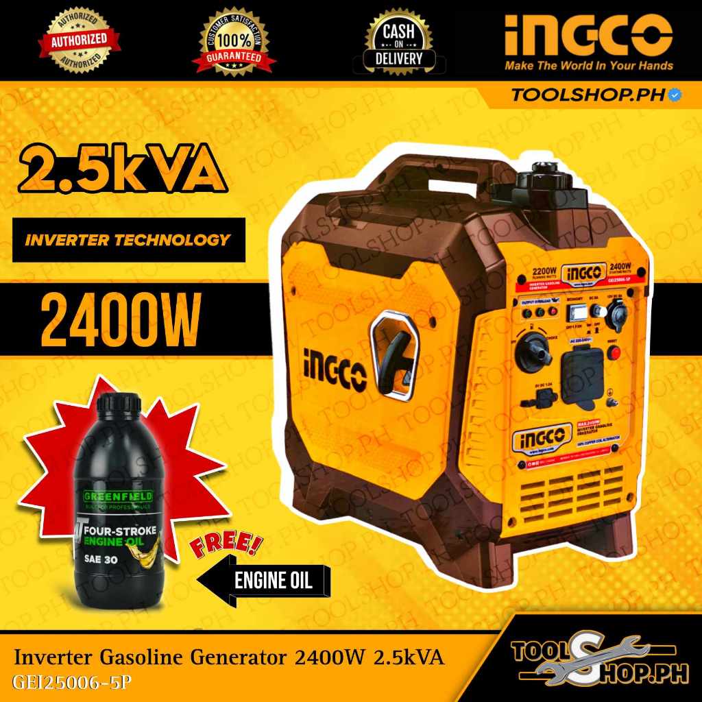 Ingco Inverter Gasoline Generator 2.5KVA GEI25006-5P FREE 1L 4 STROKE ...