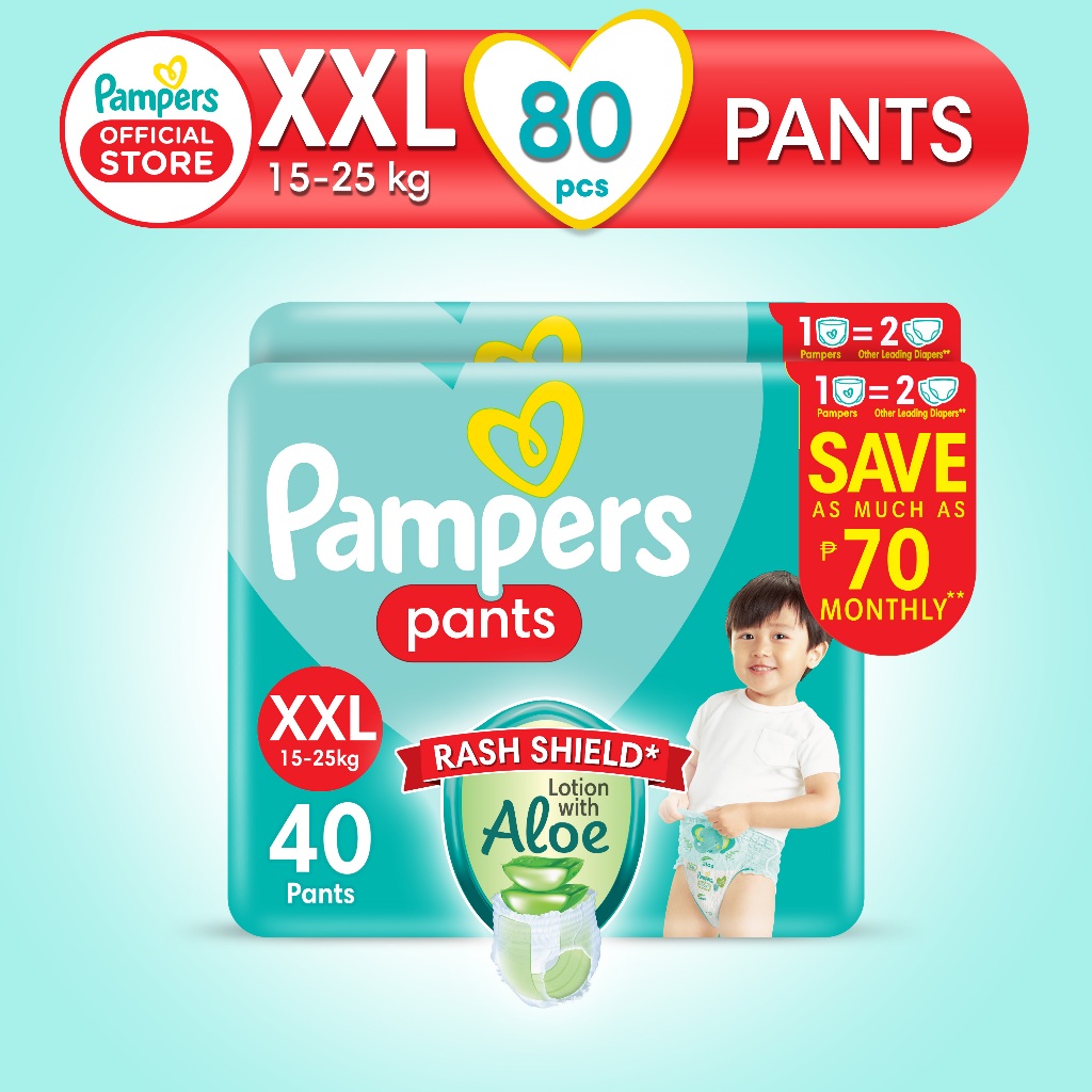 Pampers Baby Dry Pants Diapers with Rash Shield XXL 40s x 2 packs (80 ...