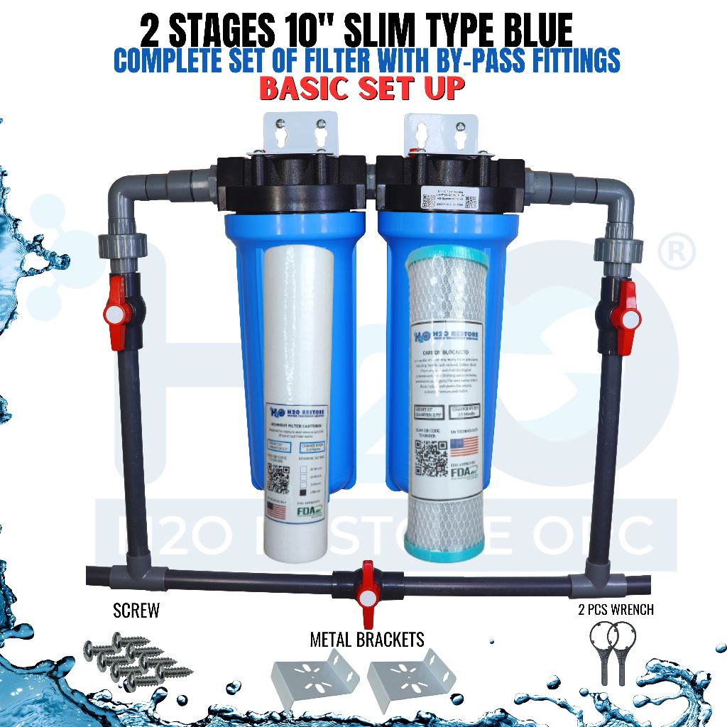 Water Filter H2O Restore 2 Stages 10" Slim Type With Bypass Fittings ...