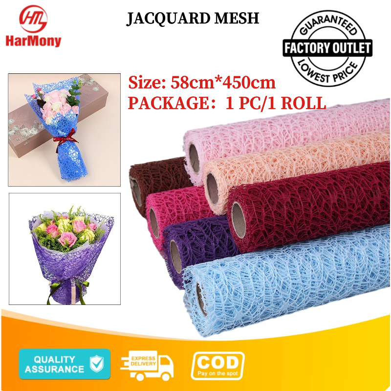 50×450cm Korean style flower wrapper Jacquard Mesh Gauze Square Mesh ...