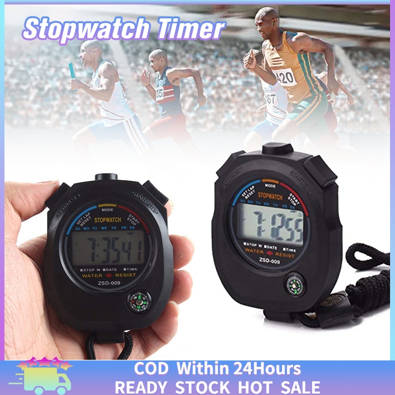 Stopwatch Chronograph Timer Counter Waterproof Digital LCD With Battery ...