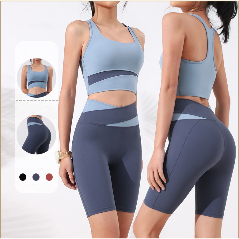 Workout Clothes Yoga Set Sports Wear Yoga Top Shockproof Gathering Gym ...