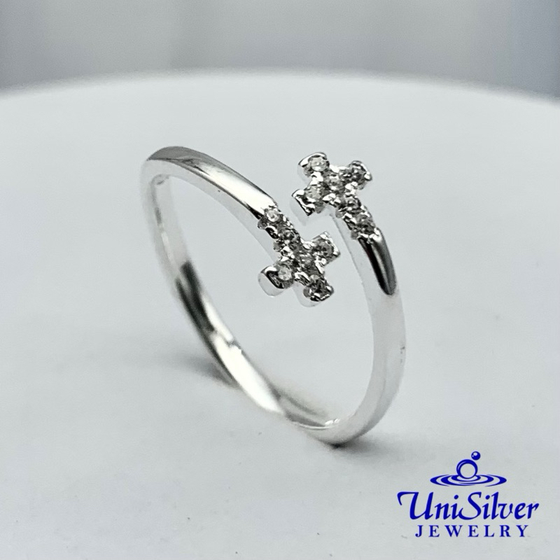 Unisilver 925 Sterling Silver Open Ring Cz Micro Setting Cross (RS443 ...