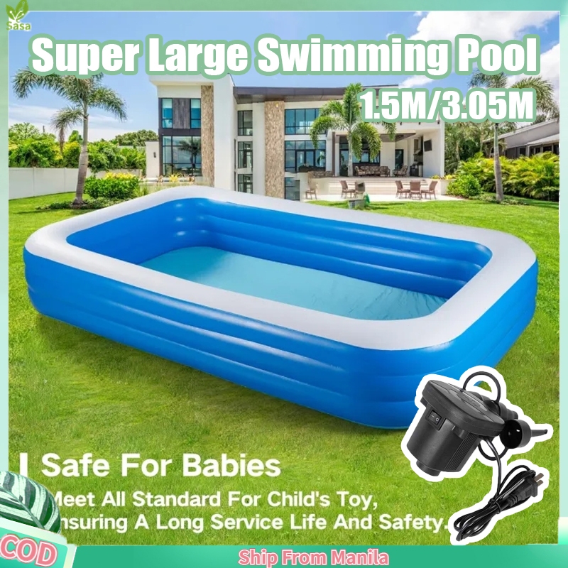 1.5m/3.05m Swimming Pool Adult/Kids Inflatable Pool Rectangular Pump ...