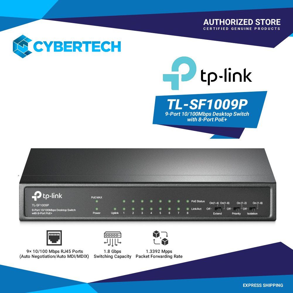 TP-Link TL-SF1009P 9-Port 10/100Mbps Desktop Switch With 8-Port Poe+ | Shopee Philippines
