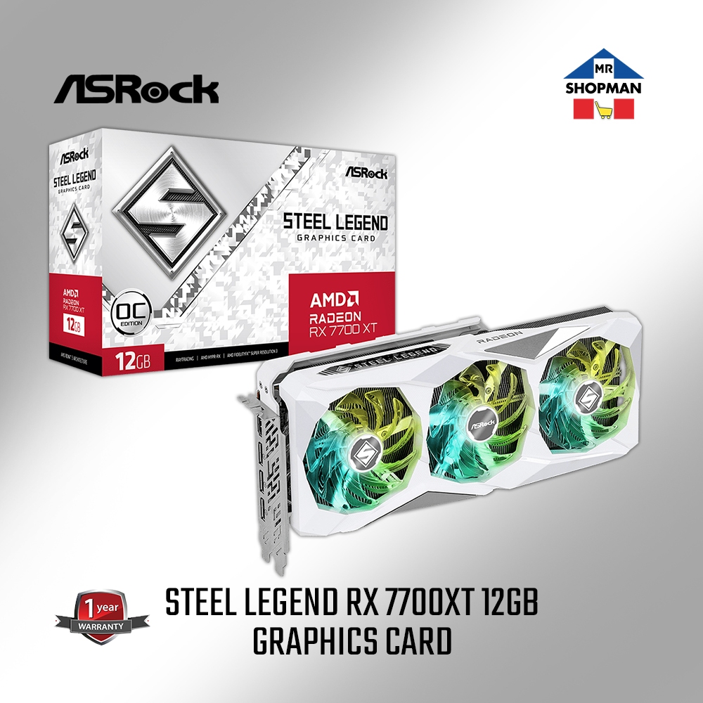 Asrock AMD Radeon RX 7700XT Steel Legend 12GB OC GPU Graphics Video ...