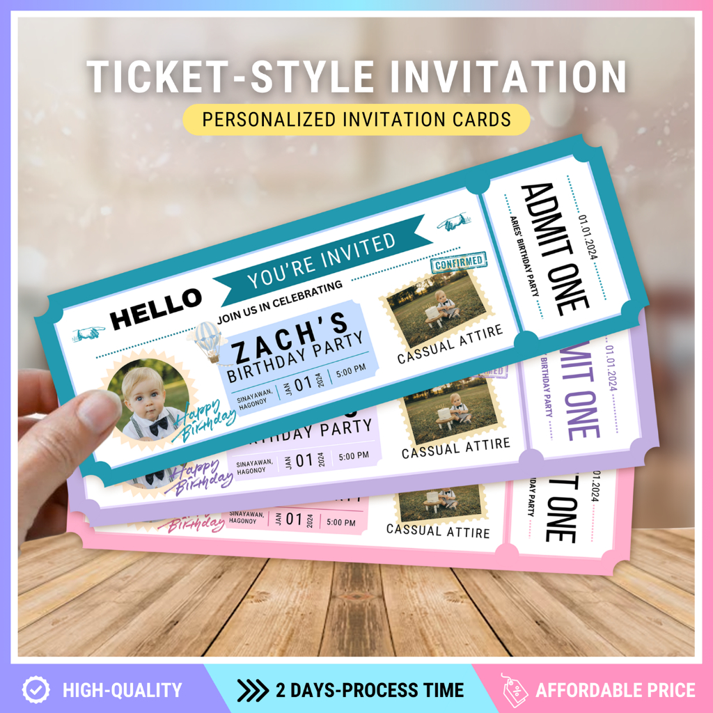 Personalized Laminated Ticket-Style Invitation - Birthday, Wedding ...