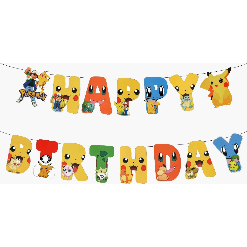 Pokemon Character Happy Birthday Letter Banner Size 3 Meters Birthday ...