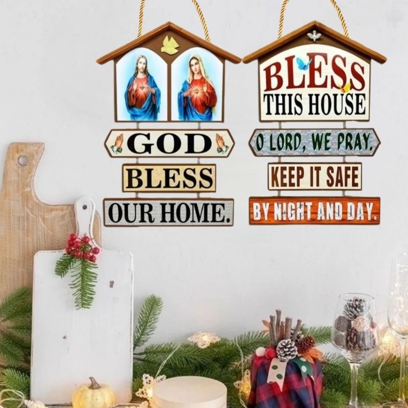 Bless Our House Quotes Wooden Hanging Wall Decor Blessing House Shape ...