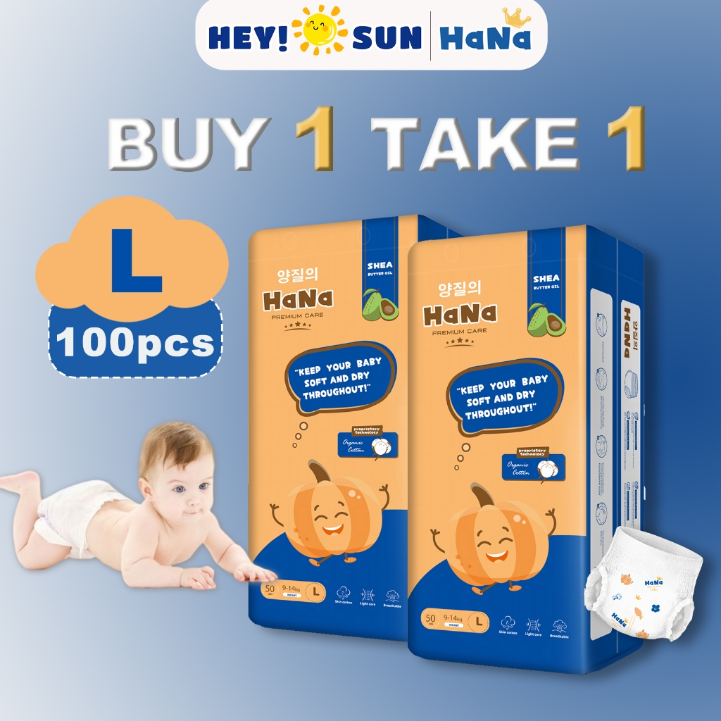Buy 1 Take 1 HEY SUN HaNa Baby Diaper Pull-up Pants Korean Diaper for day&night, 100pcs (2 Packs ...
