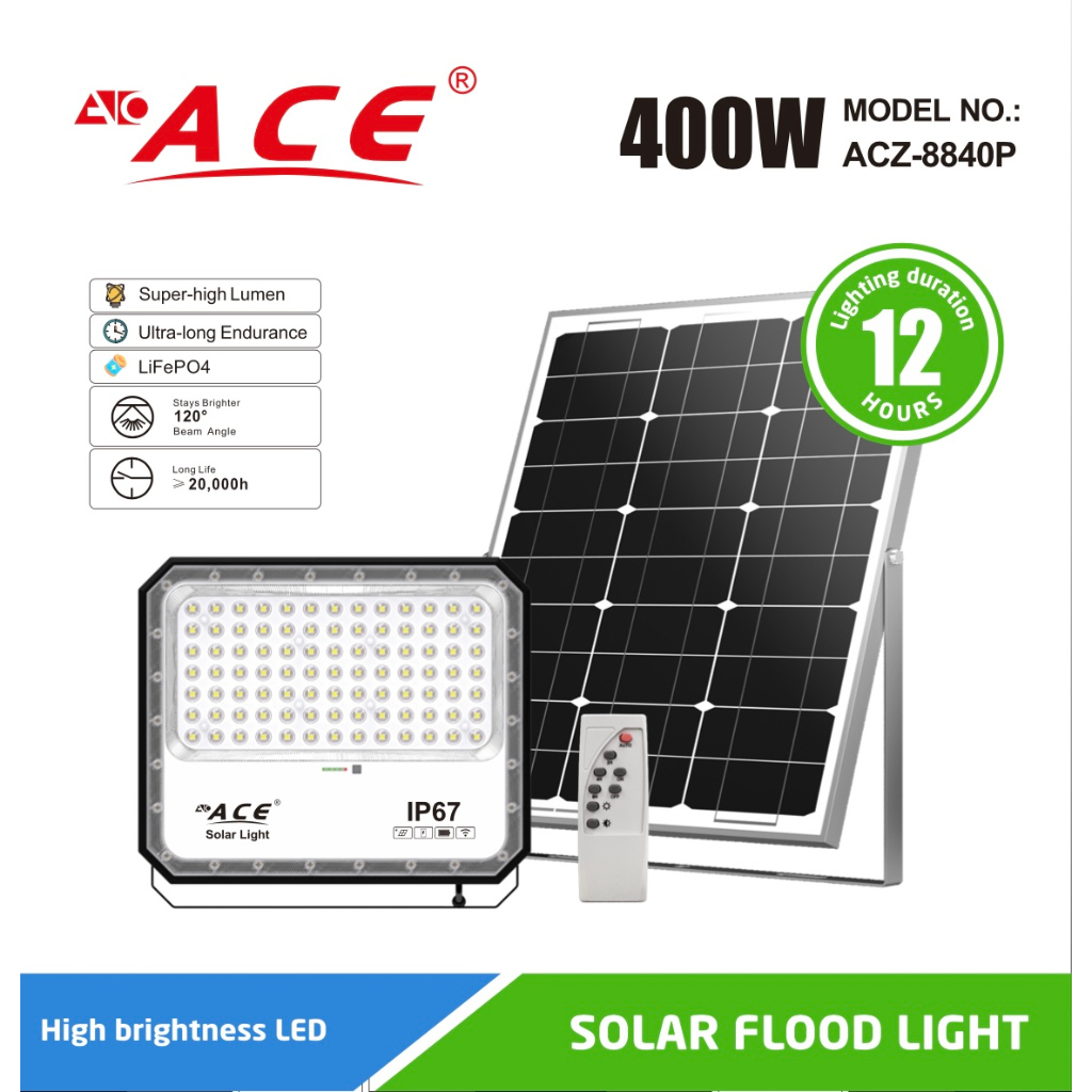 ACE Solar Flood Light 400w ACZ-8840P | Shopee Philippines