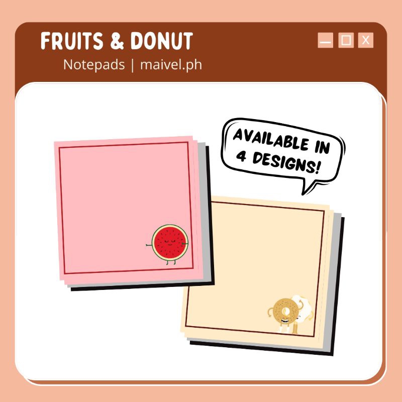 Cute Mini Fruits and Donut Inspired Notepads Writing Pad (Non-Sticky ...