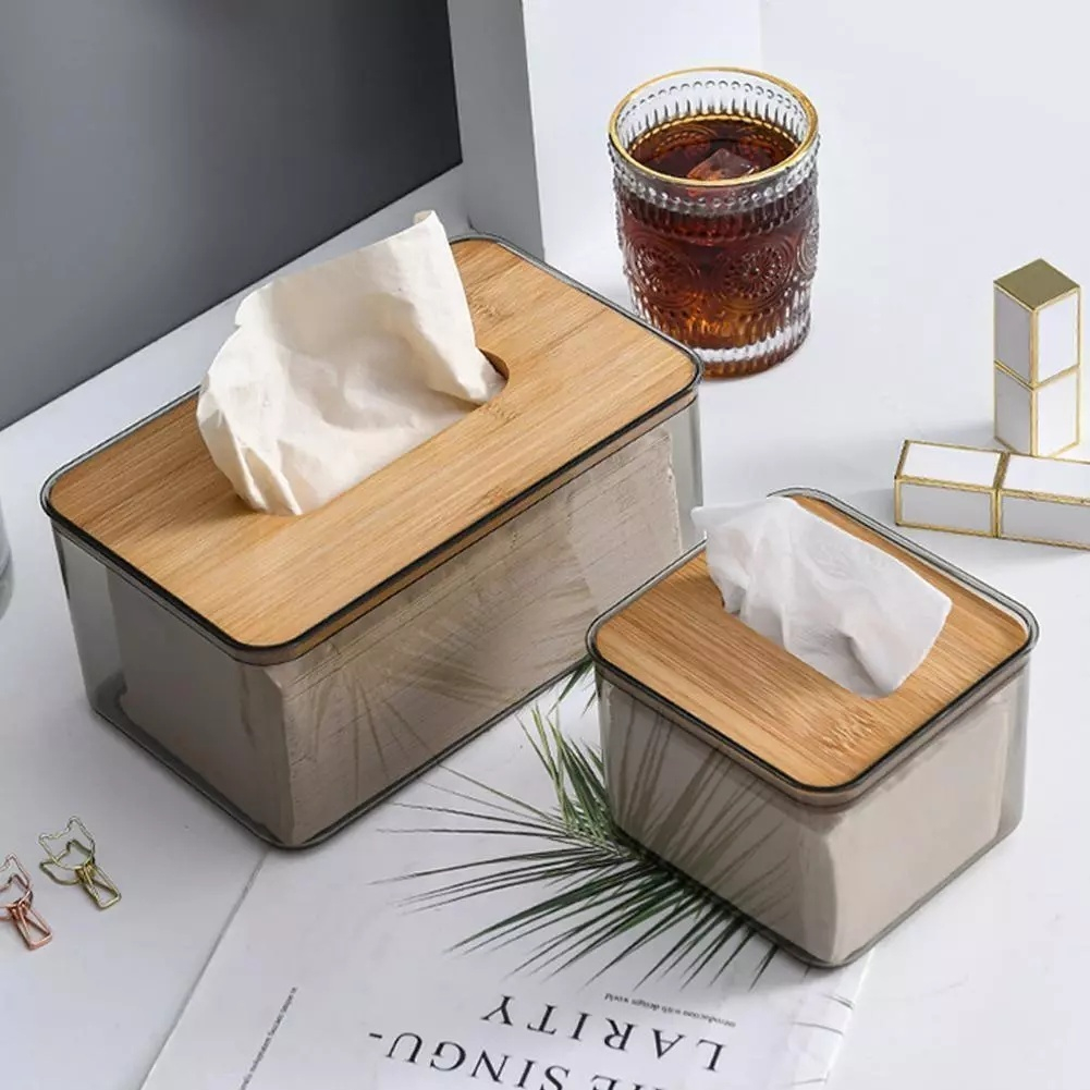 Tissue Box Transparent Nordic Minimalist Transparent Bamboo Tissue Box ...