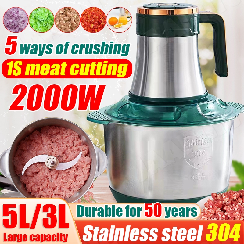 5L/3L meat grinder food processor electric 304 stainless steel Garlic crusher grinder food ...