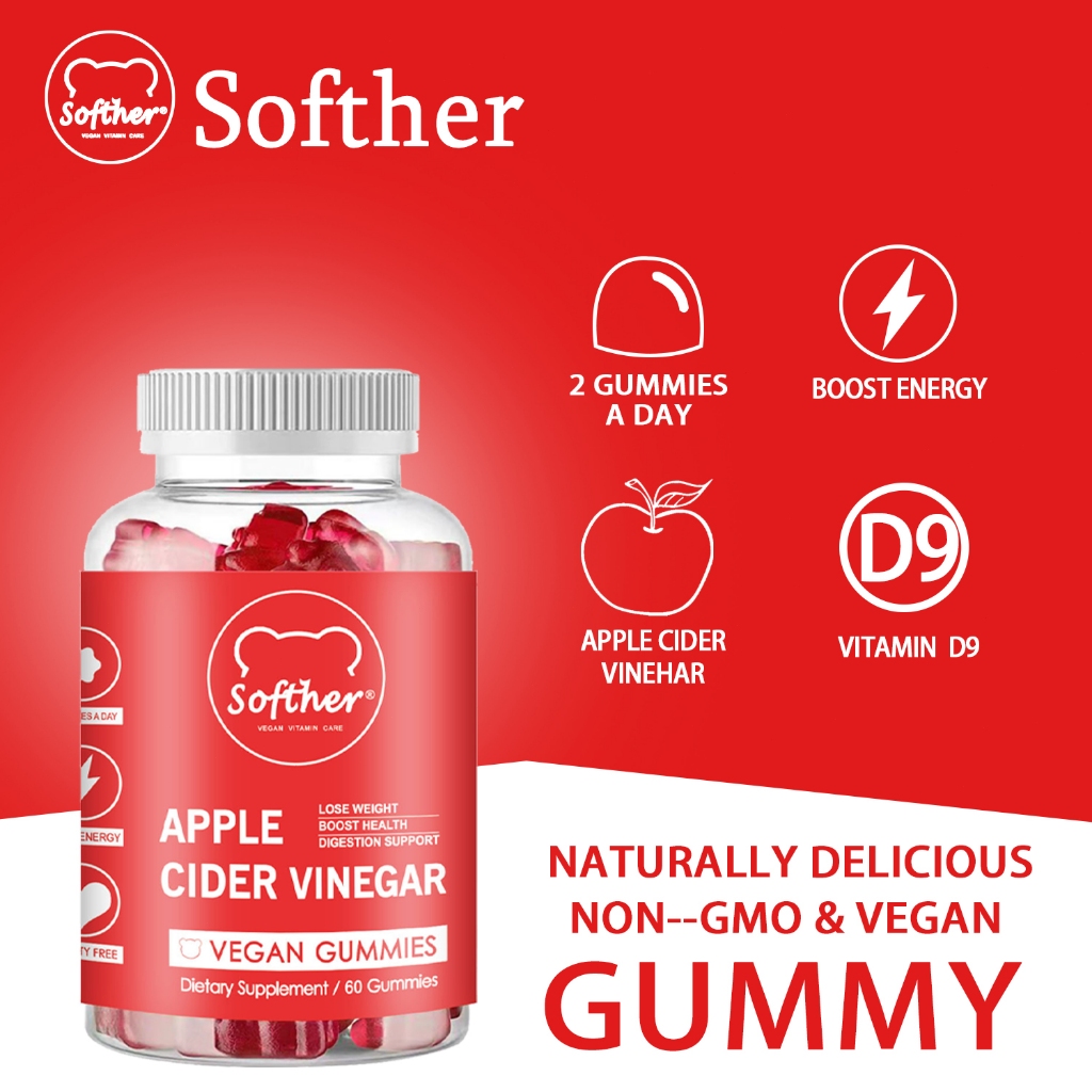 Softher Apple Cider Vinegar Gummies Weight Loss Gummy Vitamins B9 & B12 Gummy Food Supplements ...