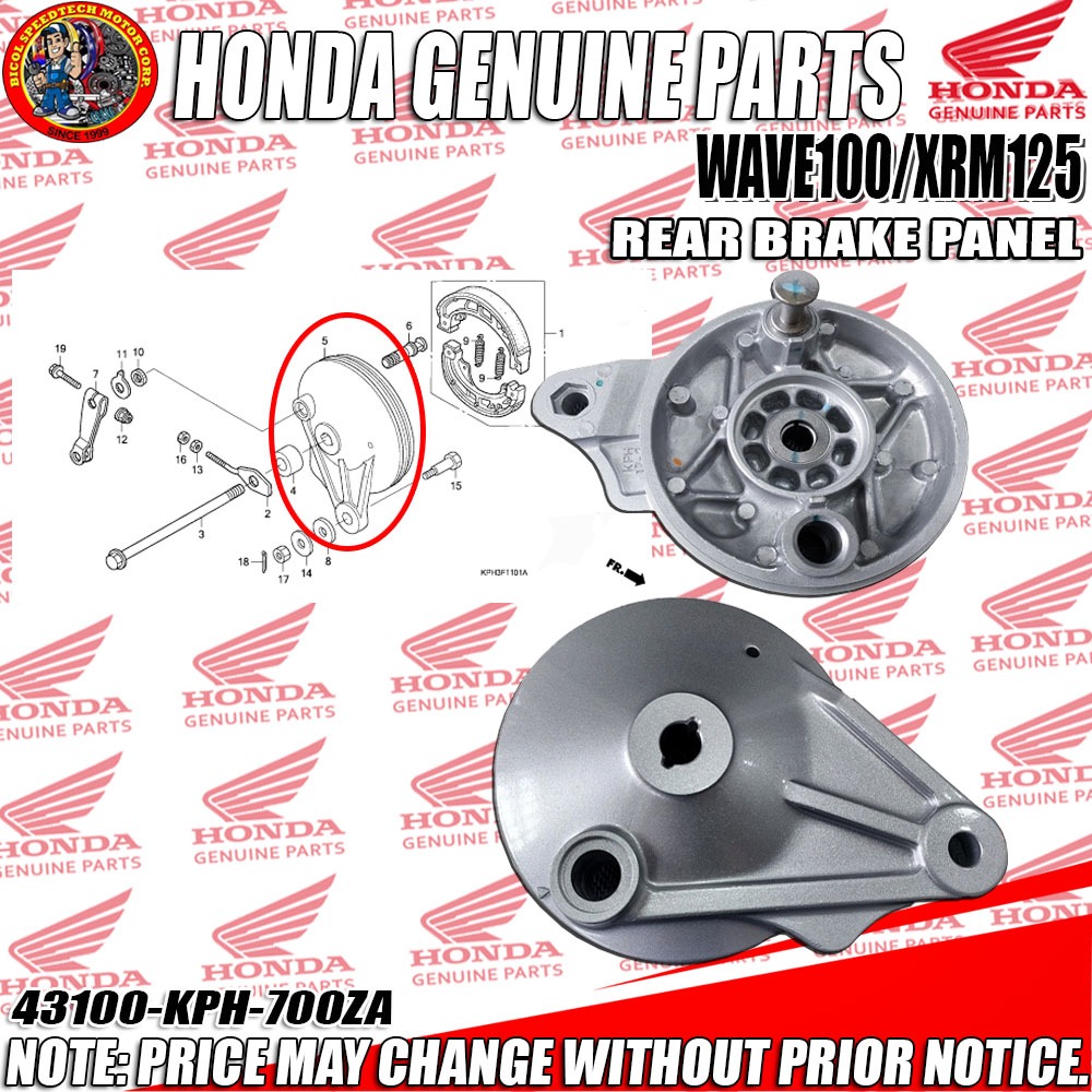 WAVE100/ XRM125 REAR BRAKE PANEL HONDA (HPI) (Genuine: 43100-KPH-700ZA ...