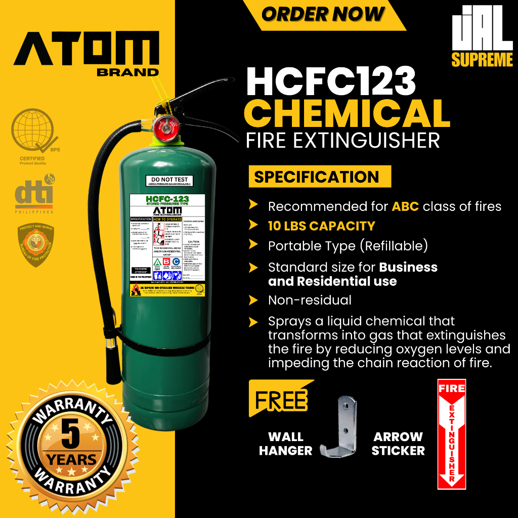 Fire Extinguisher 10 Lbs. HCFC123 Chemical Green Portable Type Shopee Philippines