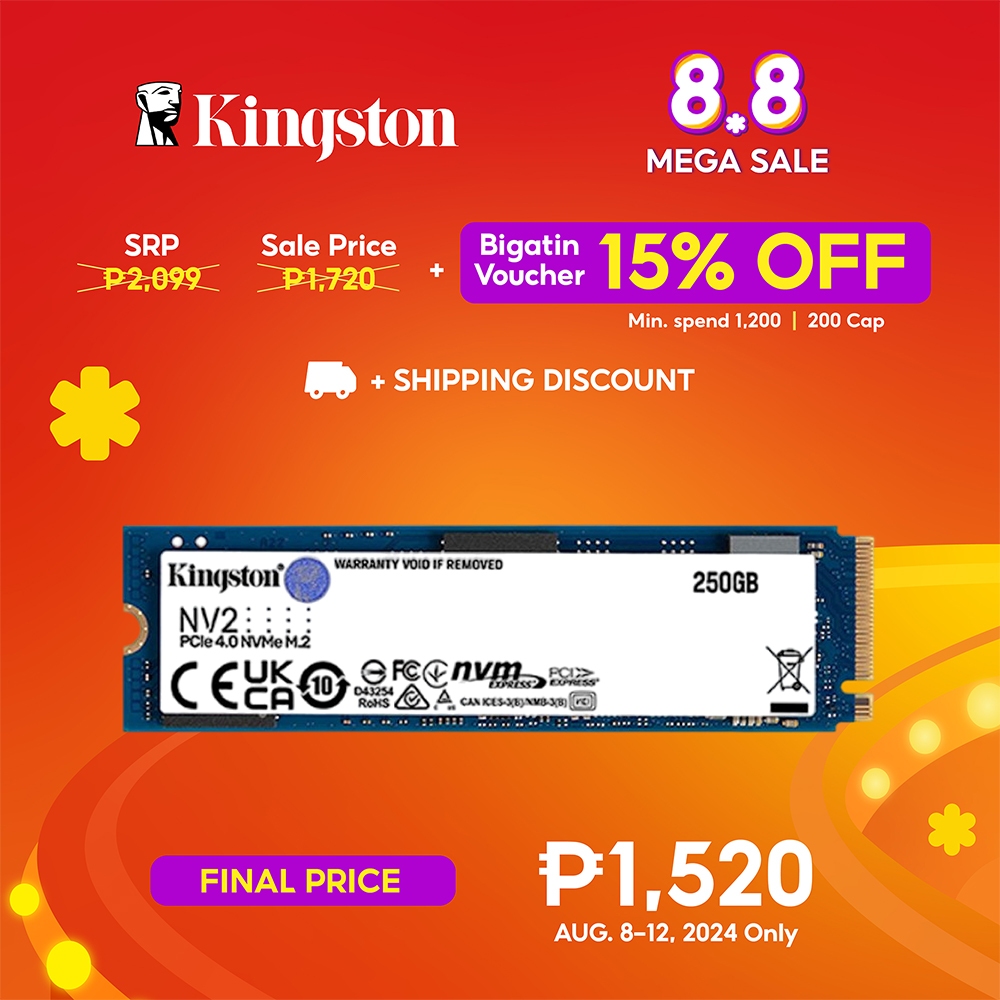 Kingston NV2 250GB/500GB/1TB PCIe 4.0 NVMe M.2 Internal Desktop and Laptop PCs SSD Solid State ...