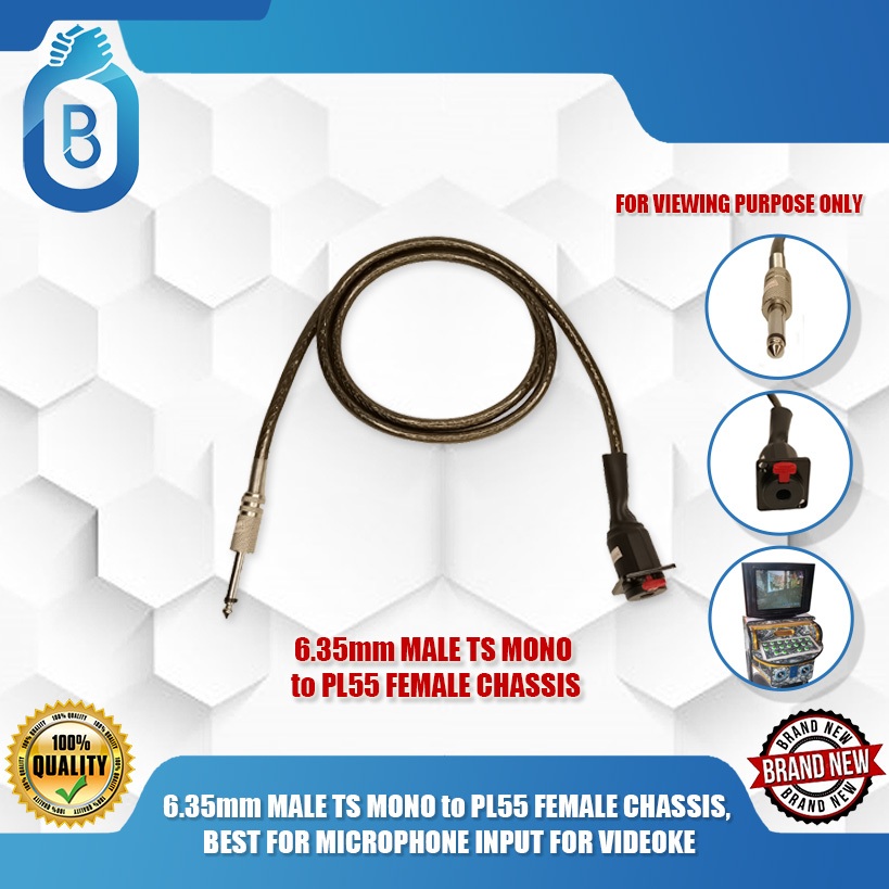 6.35mm MALE TS MONO to PL55 FEMALE CHASSIS, BEST FOR MICROPHONE INPUT ...