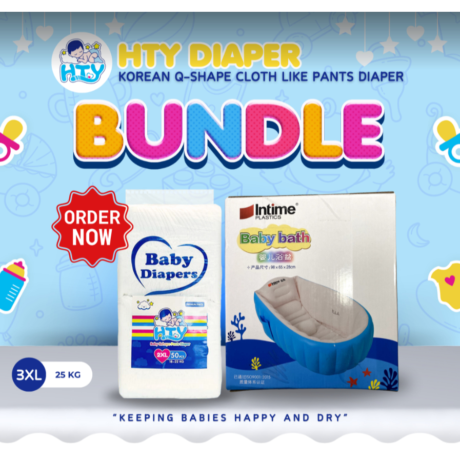 Korean Diapers with Bundle Inflatable Baby Bathub (BLUE) | Shopee ...