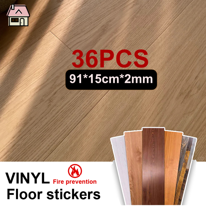 36PCS Vinyl Floor Stickers 2mm thick Wooden Design 91X15 cm Adhesive ...
