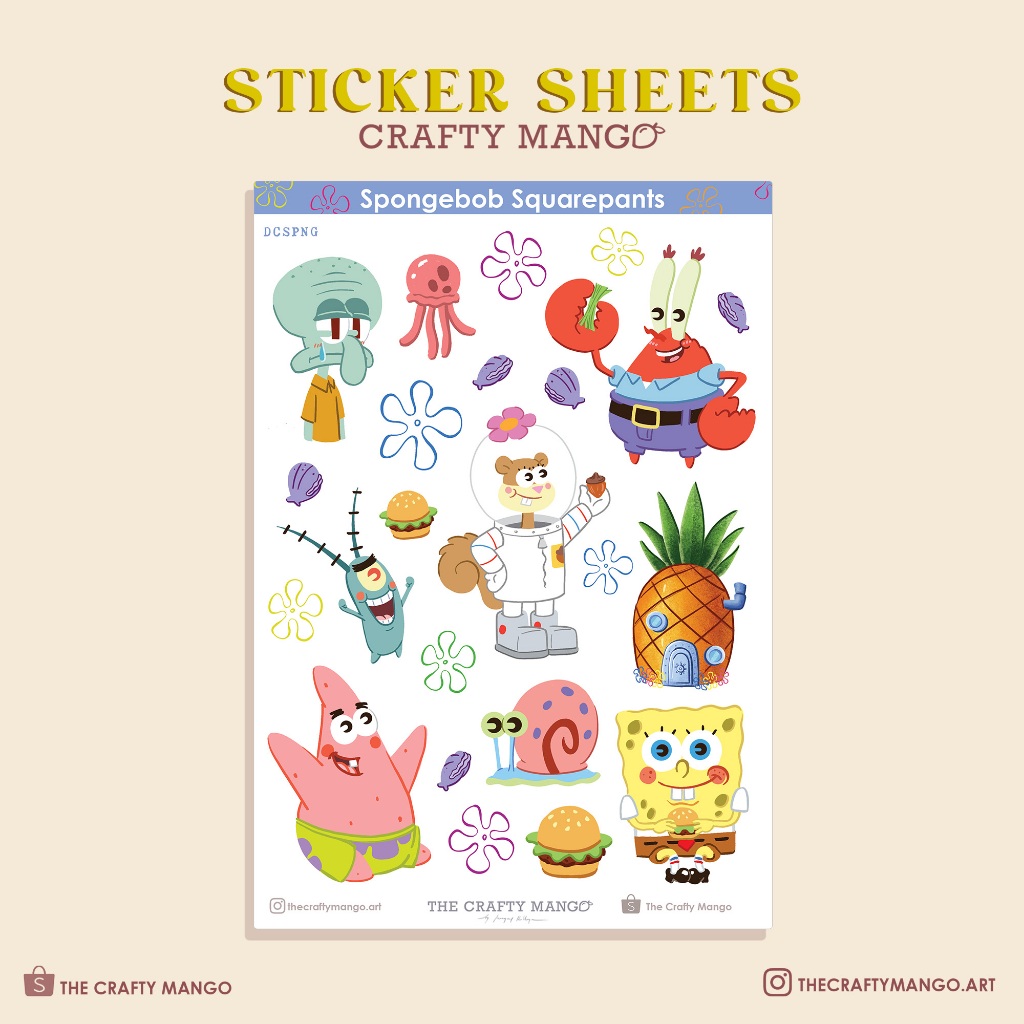 Spongebob Squarepants Sticker Sheet | cartoon waterproof sticker ...