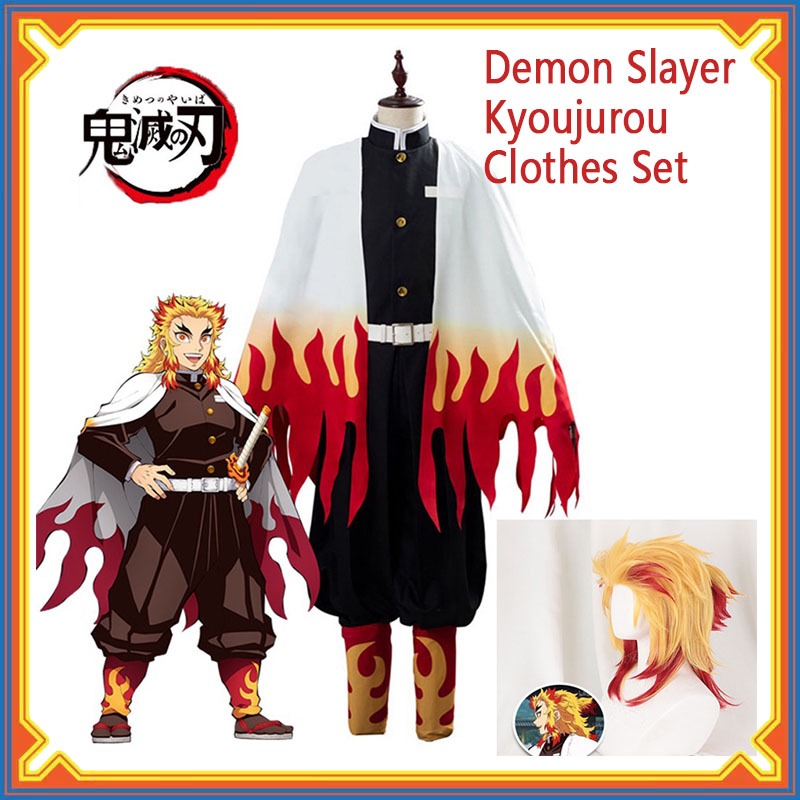 Demon Slayer Rengoku Kyoujurou Cosplay Costume Wig Anime Role Play ...