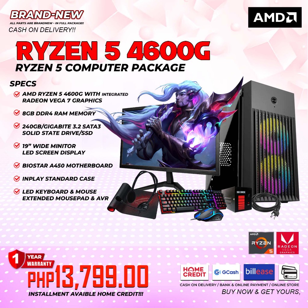 BRANDNEW Computer Set CPU standard Casing-AMD Ryzen 5 4600G-8gb DDR4 ...