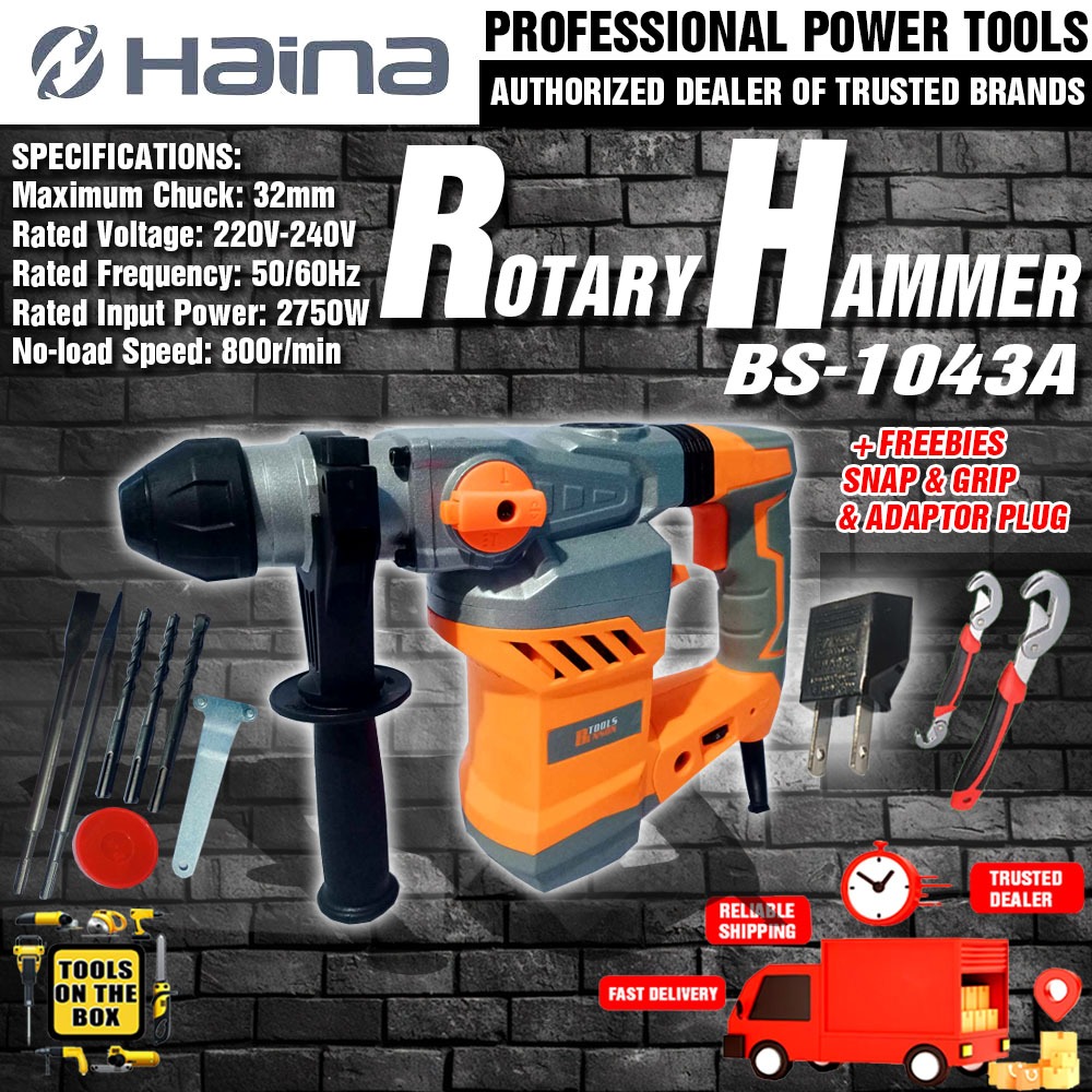 Haina Rotary Hammer 32mm BS-1043A 2750W Heavy Duty with Snap & Grip and ...