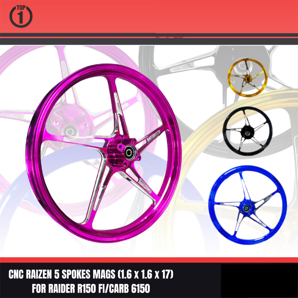 Top1 Motors TRC CNC Raizen 5 Spokes MAGS (1.6 x 1.6 x 17) FOR RAIDER ...