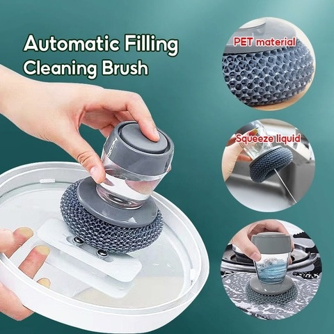 Kitchen Soap Dispensing Palm Brush Washing Liquid Dish Brush Soap Pot ...