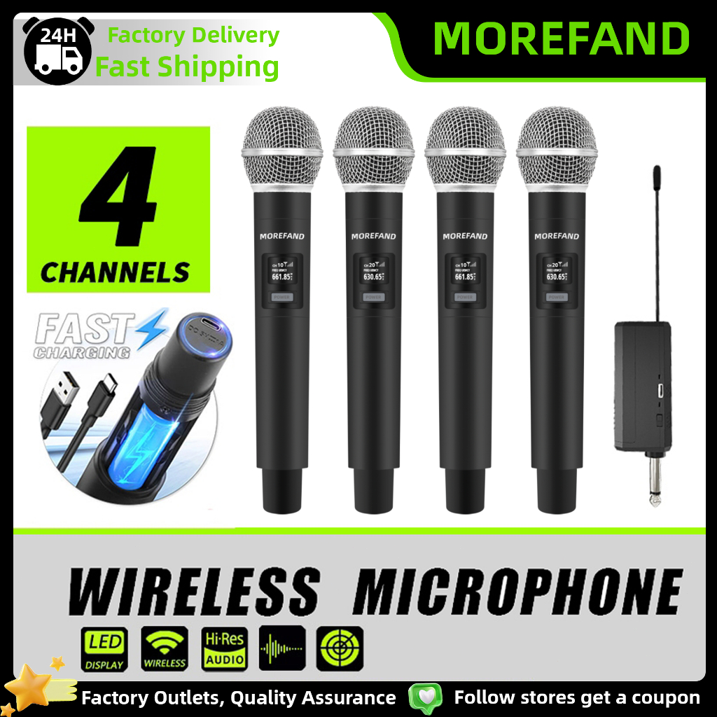 Wireless Microphone UHF Handheld Rechargeable Dynamic Microphone for ...