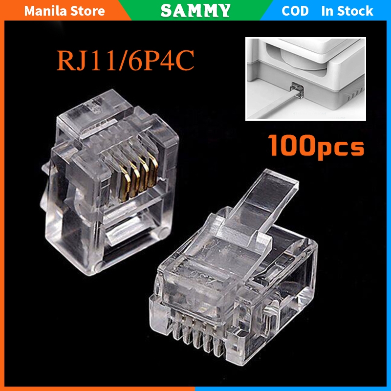 100pcs 6P4C Gold-Plated RJ11 Plug Pure Copper 4-Core Phone Connector ...