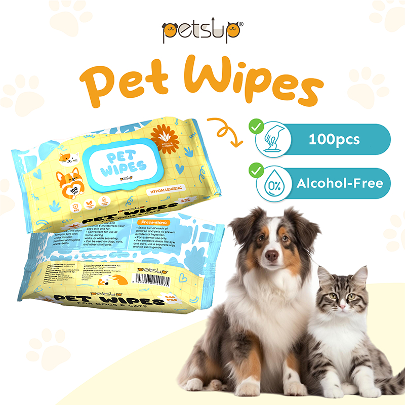 Petsup Pet Wipes 100 Sheets Hypoallergenic Alcohol-Free Antibacterial ...