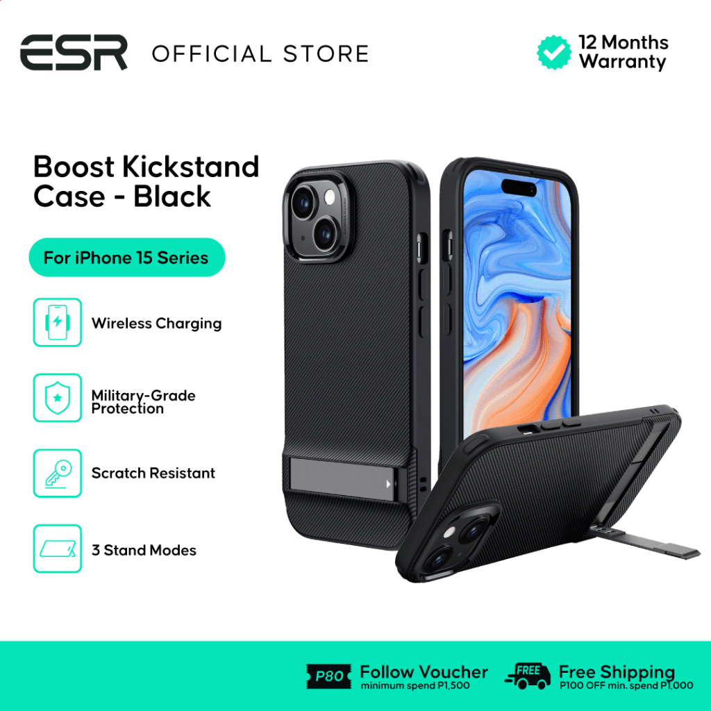 ESR Boost Kickstand Case, Compatible with iPhone 15 Pro, Black | Shopee ...