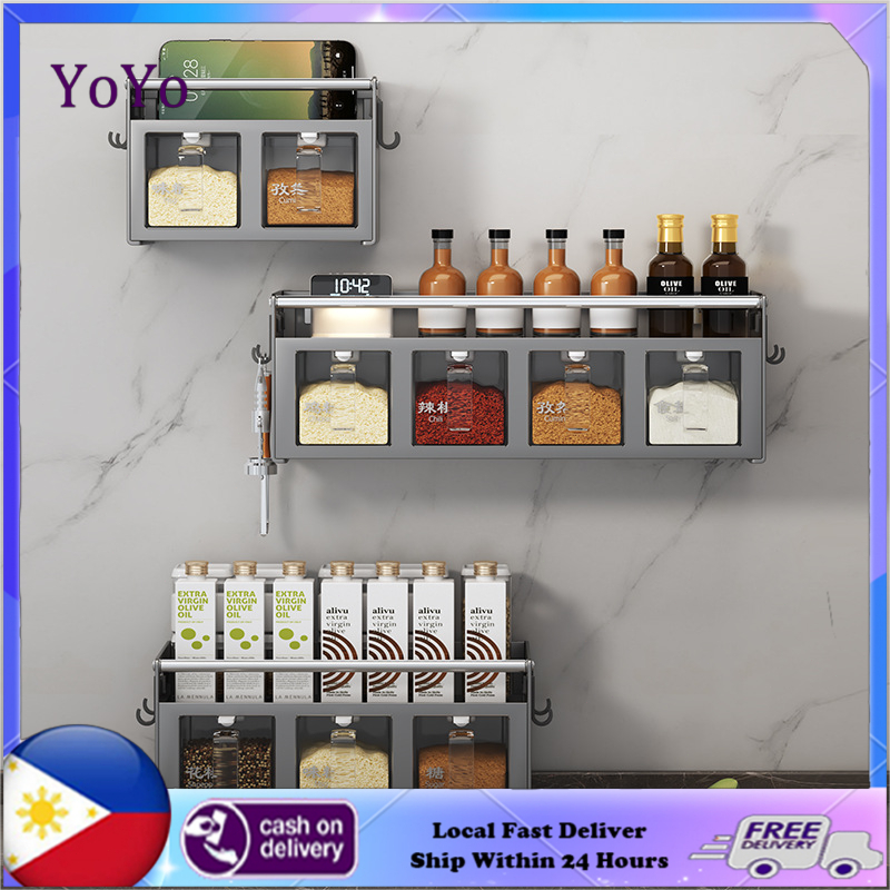 kitchen condiments organizer rack wall hanging seasoning storage onion ...