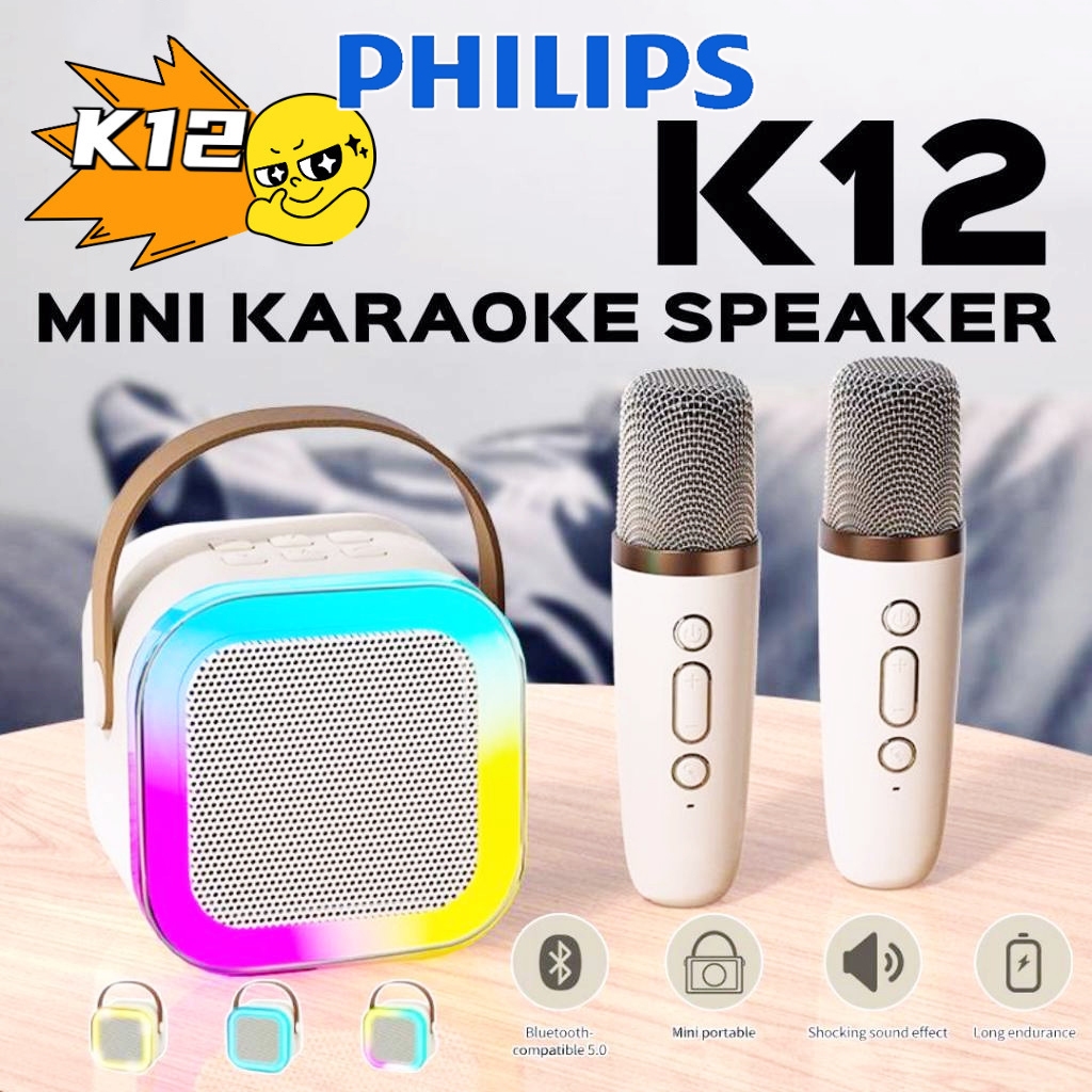 PHILIPS 4 IN 1 Bluetooth Microphone Mini Karaoke Wireless Audio Speaker k12 Home KTV Dual ...