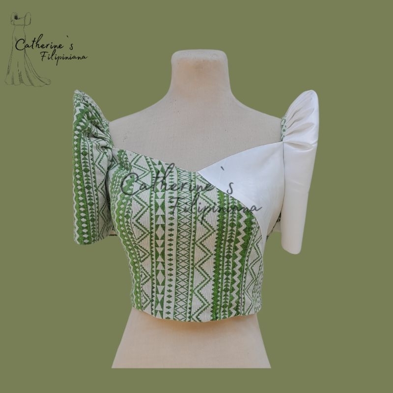 Modern Filipiniana Ethnic Top with Olive Green Ruffles Skirt | Shopee ...