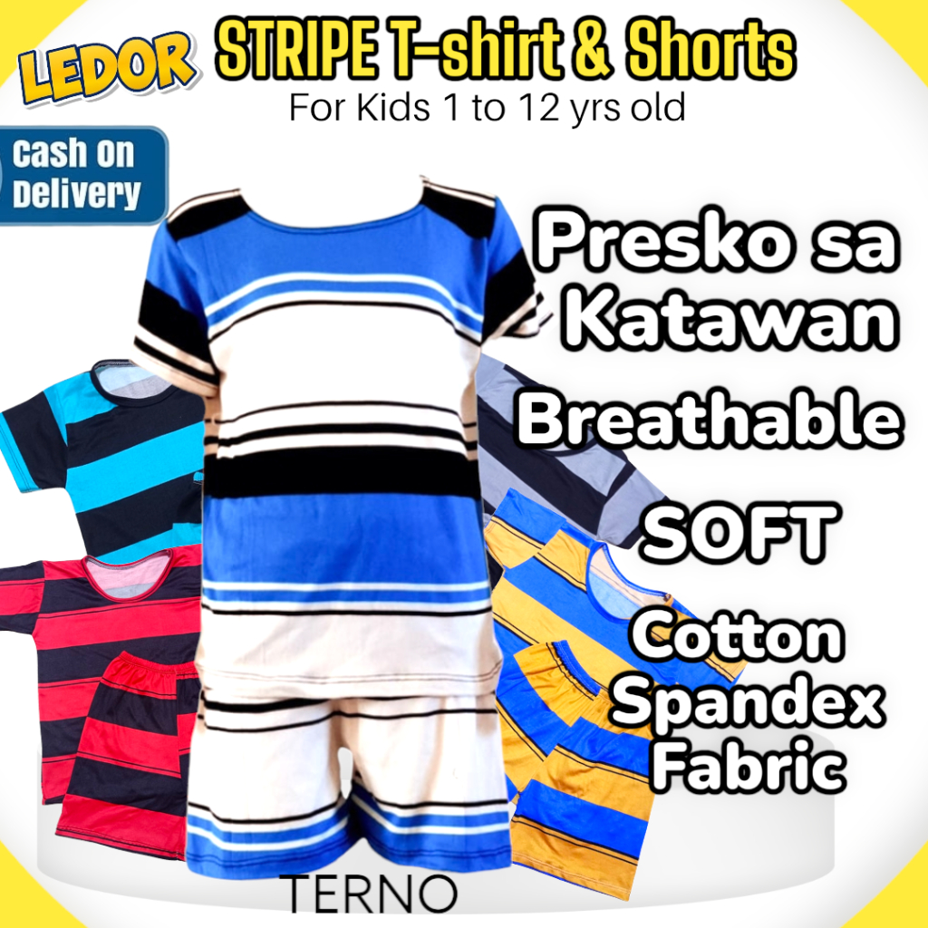 Tshirt Shorts for Kids Terno Stripes Set Pambahay 1-12 Years Old for ...