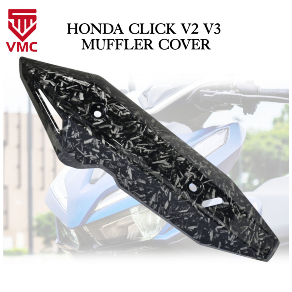 VMC HONDA CLICK V2 V3 MUFFLER COVER GLOSSY HYDRO-DIP FORGED CARBON HEAT ...