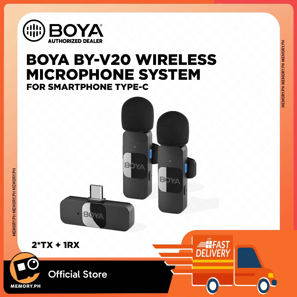 Boya V-20 Ultra Compact 2.4GHz Wireless Microphone System Dual mic for Audio and Smartphone Type ...