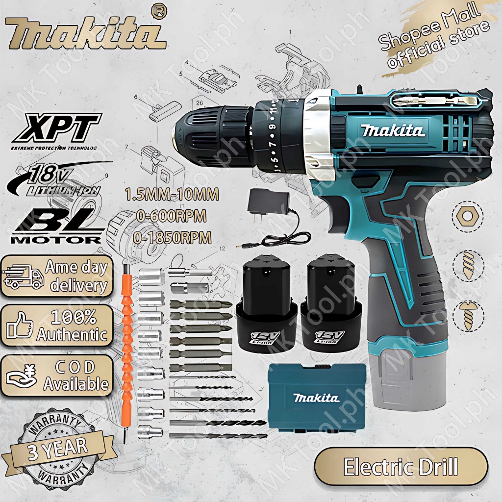 Makita Cordless Drill Set Heavy Duty Hand Drill Bit Power Tools ...