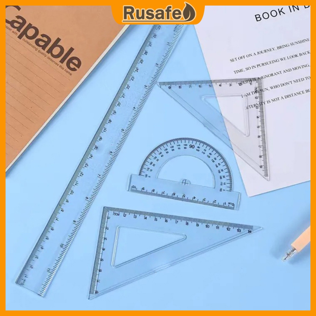4Pcs Transparent Plastic Ruler Set Multi-Functional Ruler Protractor ...