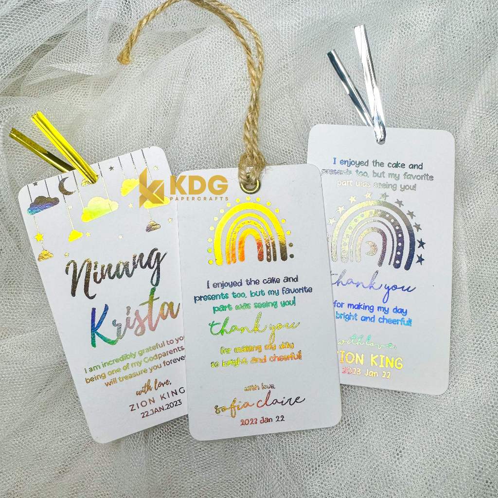 10 pcs - METALLIC FOIL TEXTS THANK YOU / GIFT TAGS FOR BAPTISM / DEBUT ...