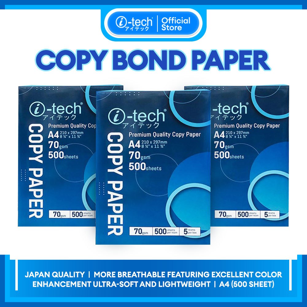 i-tech Copy Bond Paper Premium Quality 70GSM & 500 Sheets (Long/A4 ...