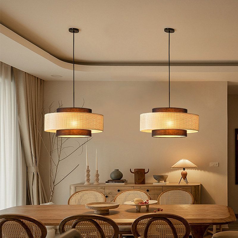 ENG_Lighting Vintage Restaurant Pendant Light Rattan Chandelier Lantern ...