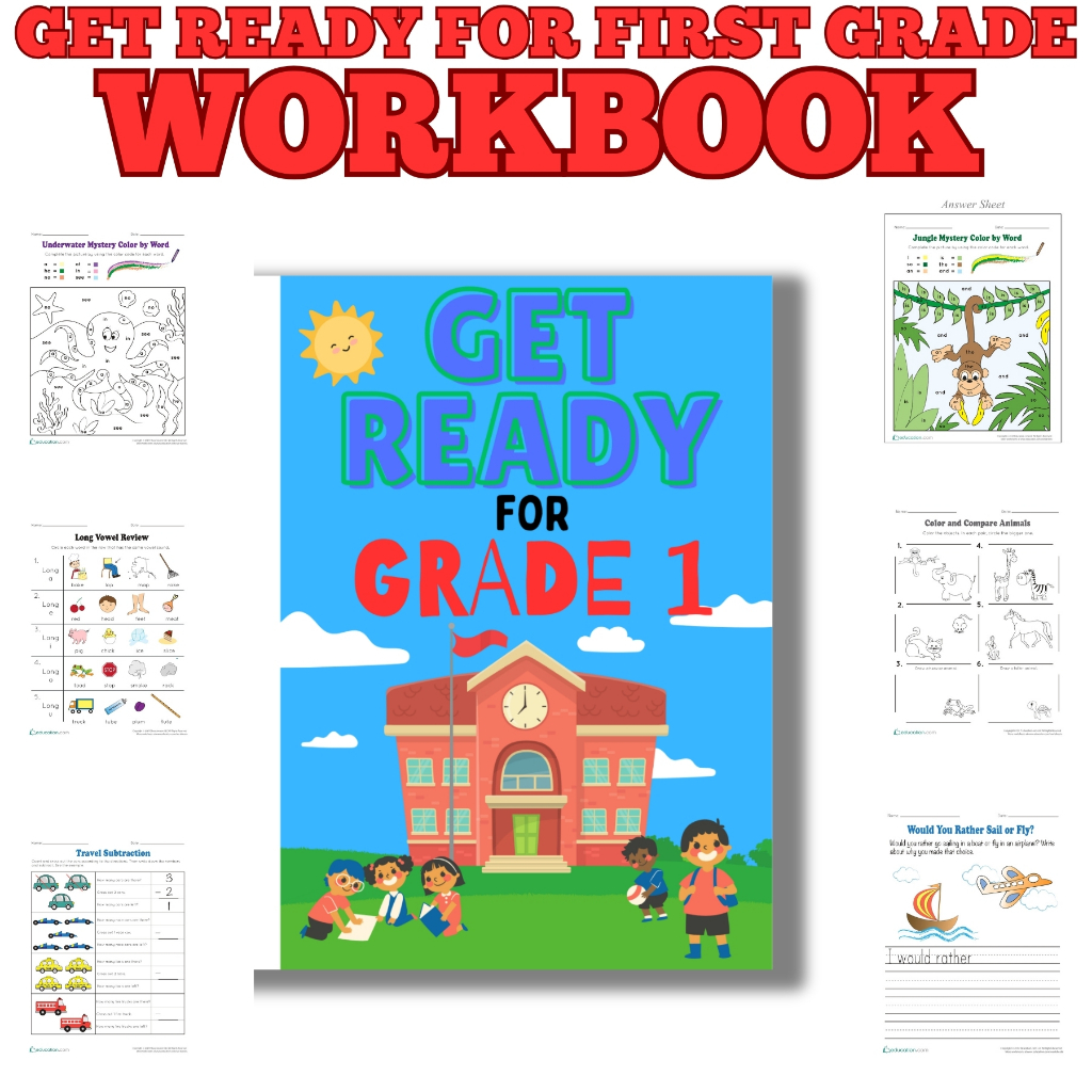 GET READY FOR FIRST GRADE WORKBOOK 50+ PAGES COMBINED ENGLISH AND MATH ...